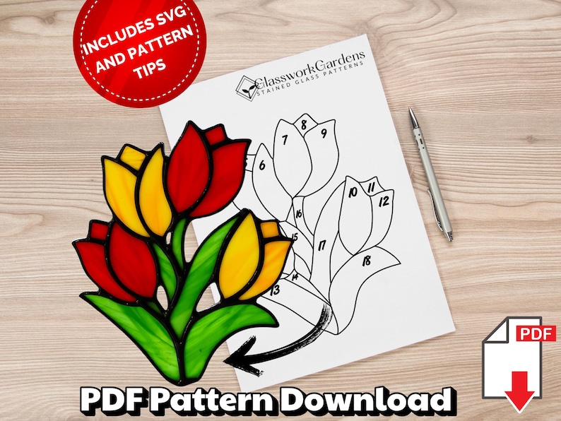 Tulip Stained Glass Pattern Beginner Friendly Suncatcher PDF Instant ...