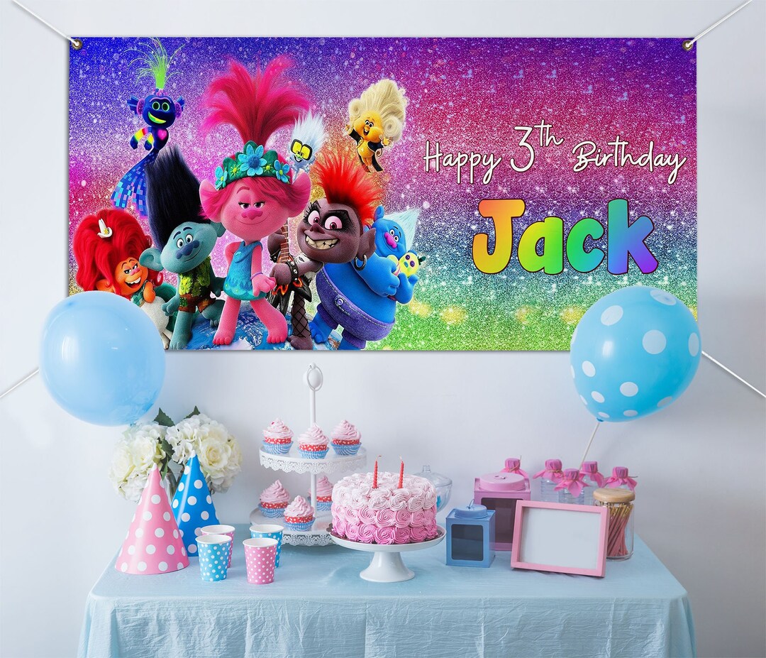 Trolls 3 Birthday Backdrop, Trolls Band Together Movie Custom Banner ...