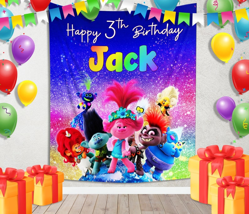 Trolls 3 Birthday Backdrop, Trolls Band Together Movie Custom Banner ...