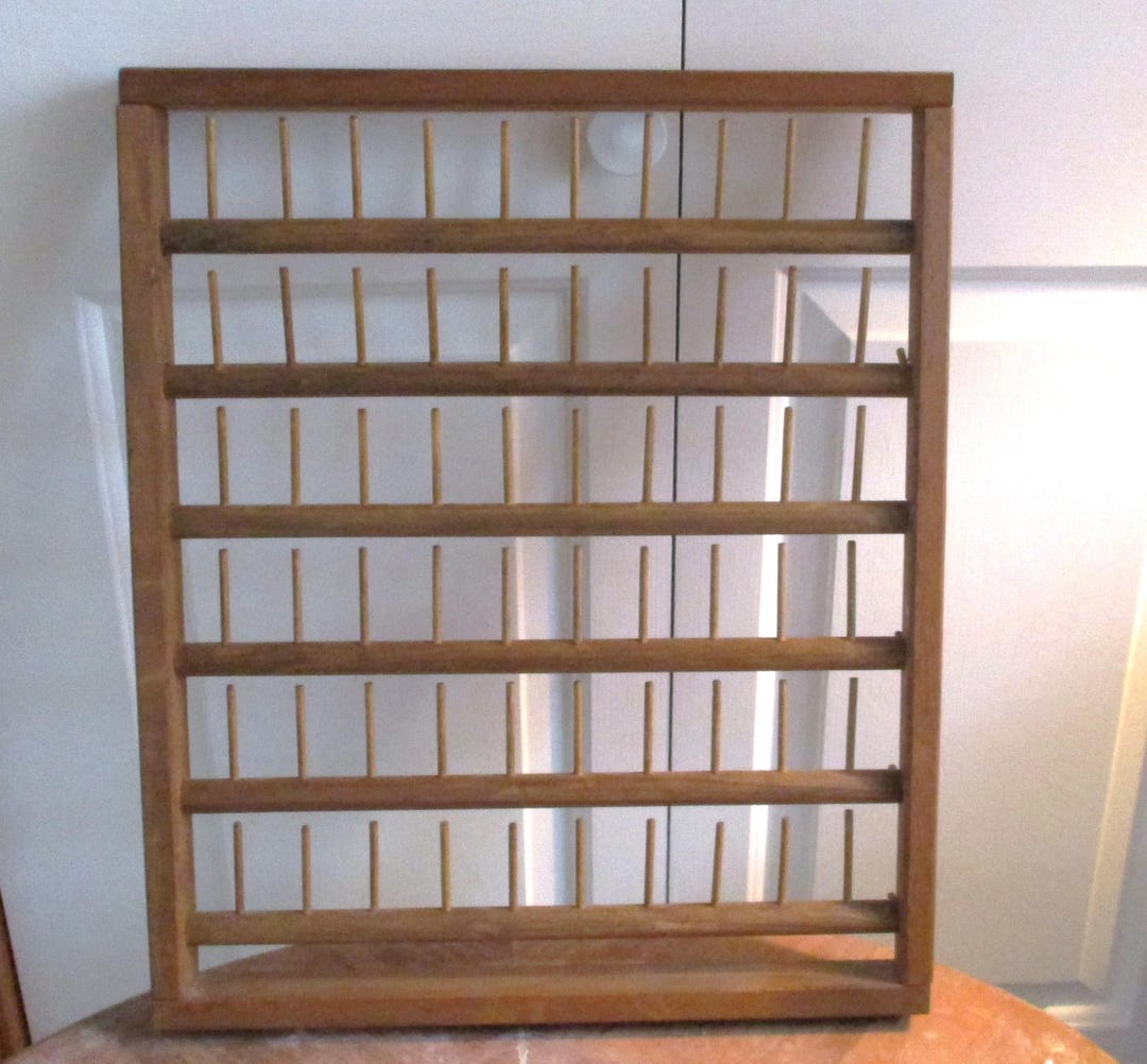 Vintage 1980s Wood Wall Mount Spool Rack Holder for 60 Spools - Medium ...