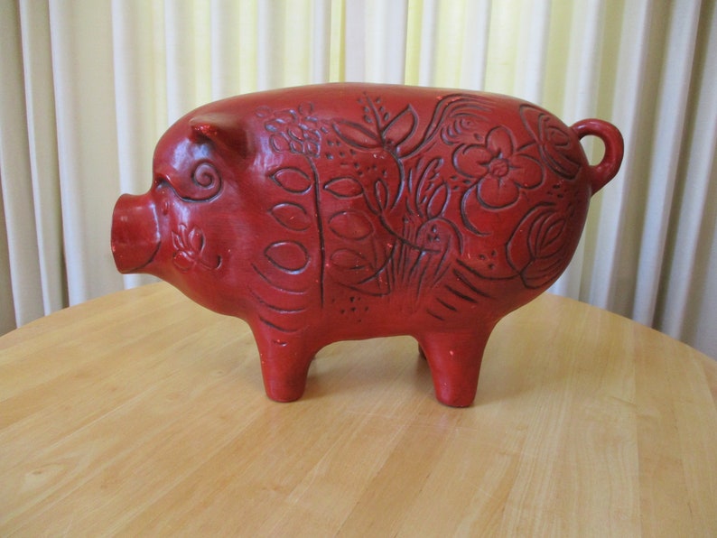Vintage 1960s Large Red Ceramic Piggy Bank With Cork Stopper ...