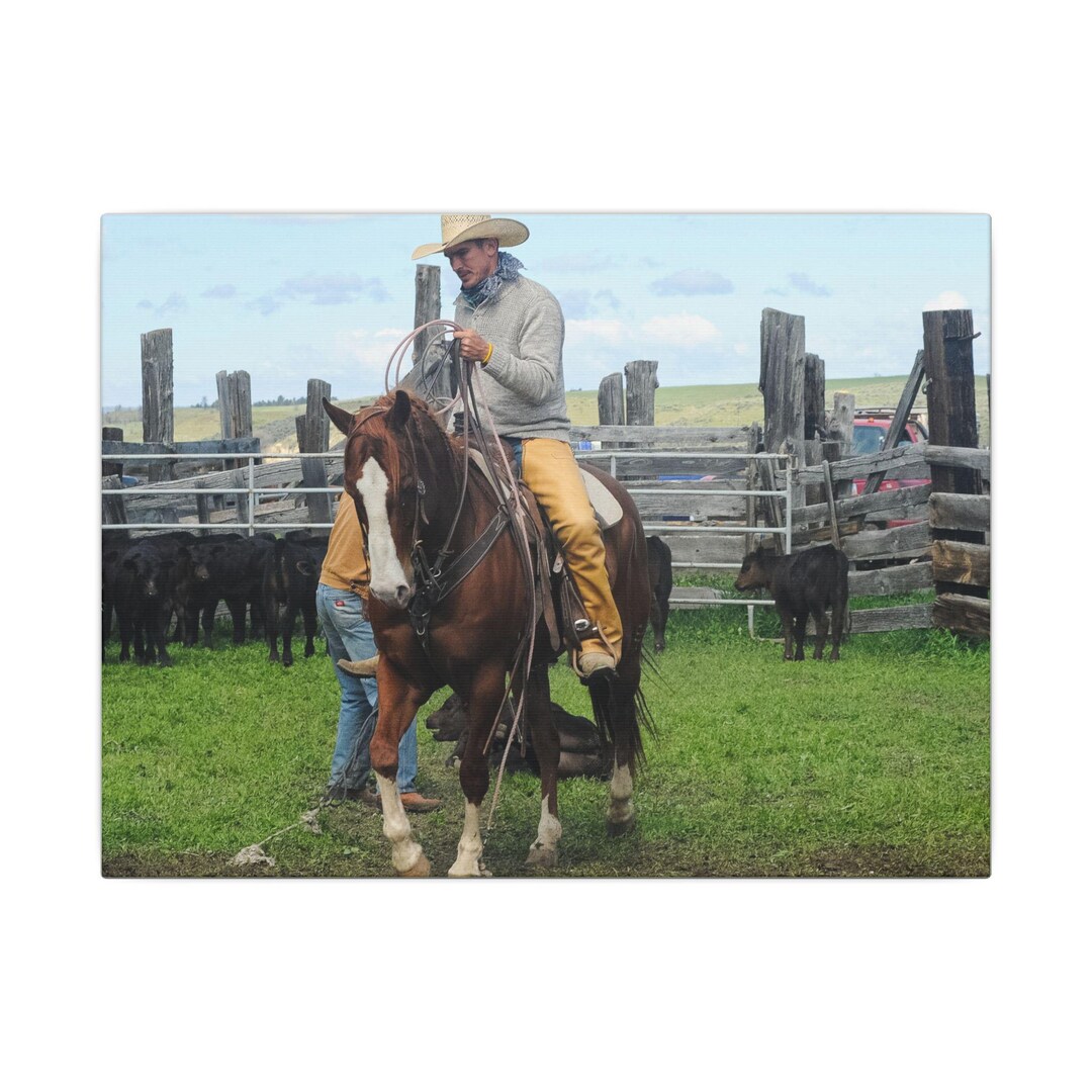 Cowboy & Calf Canvas Print: Western Ranch Art - Etsy