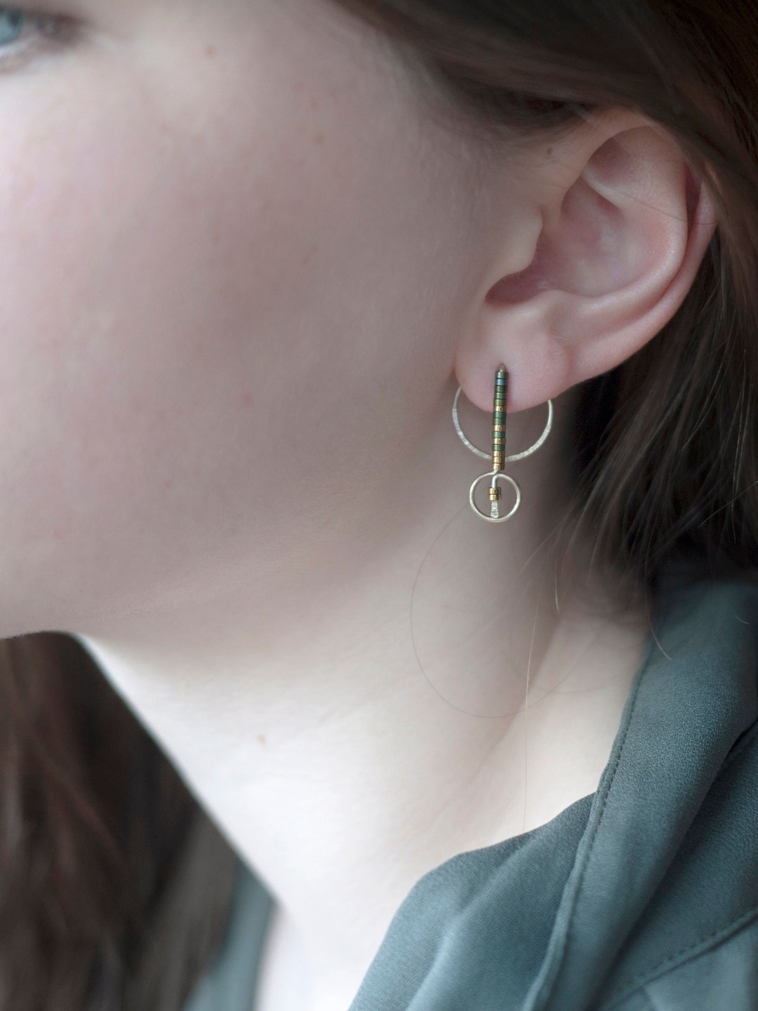 Modern Minimal Earrings Double Open Circle Earrings Hammered - Etsy