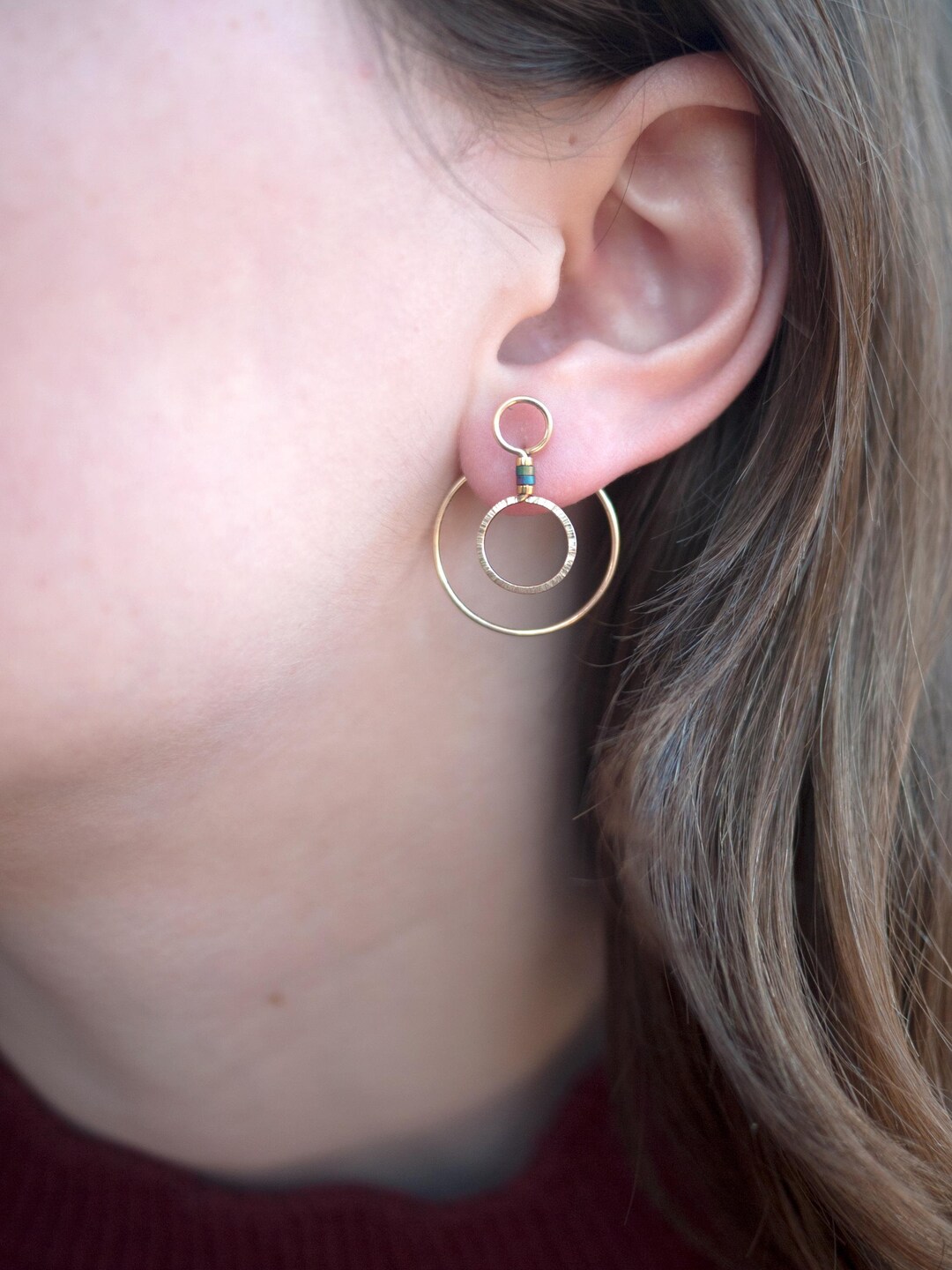 Modern Hammered Circle Ear Jackets: Gold Filled Earrings - Etsy