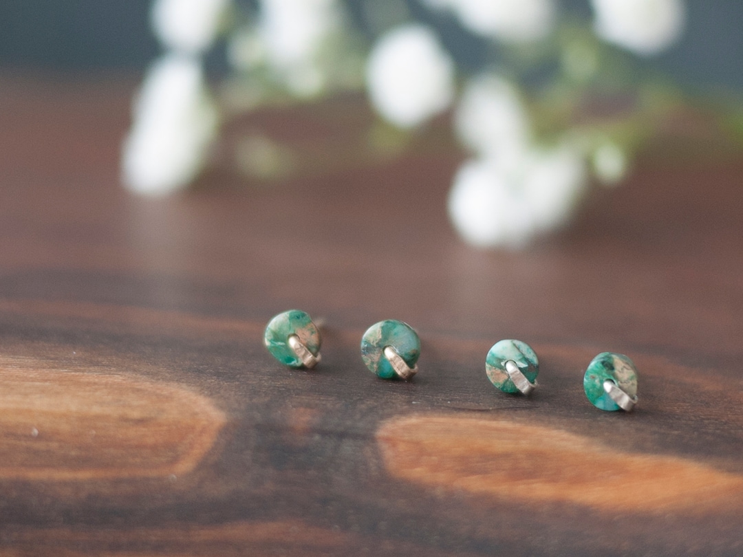 Multi Colored Stud Earrings, Jasper Earrings, Silver and Green Studs ...