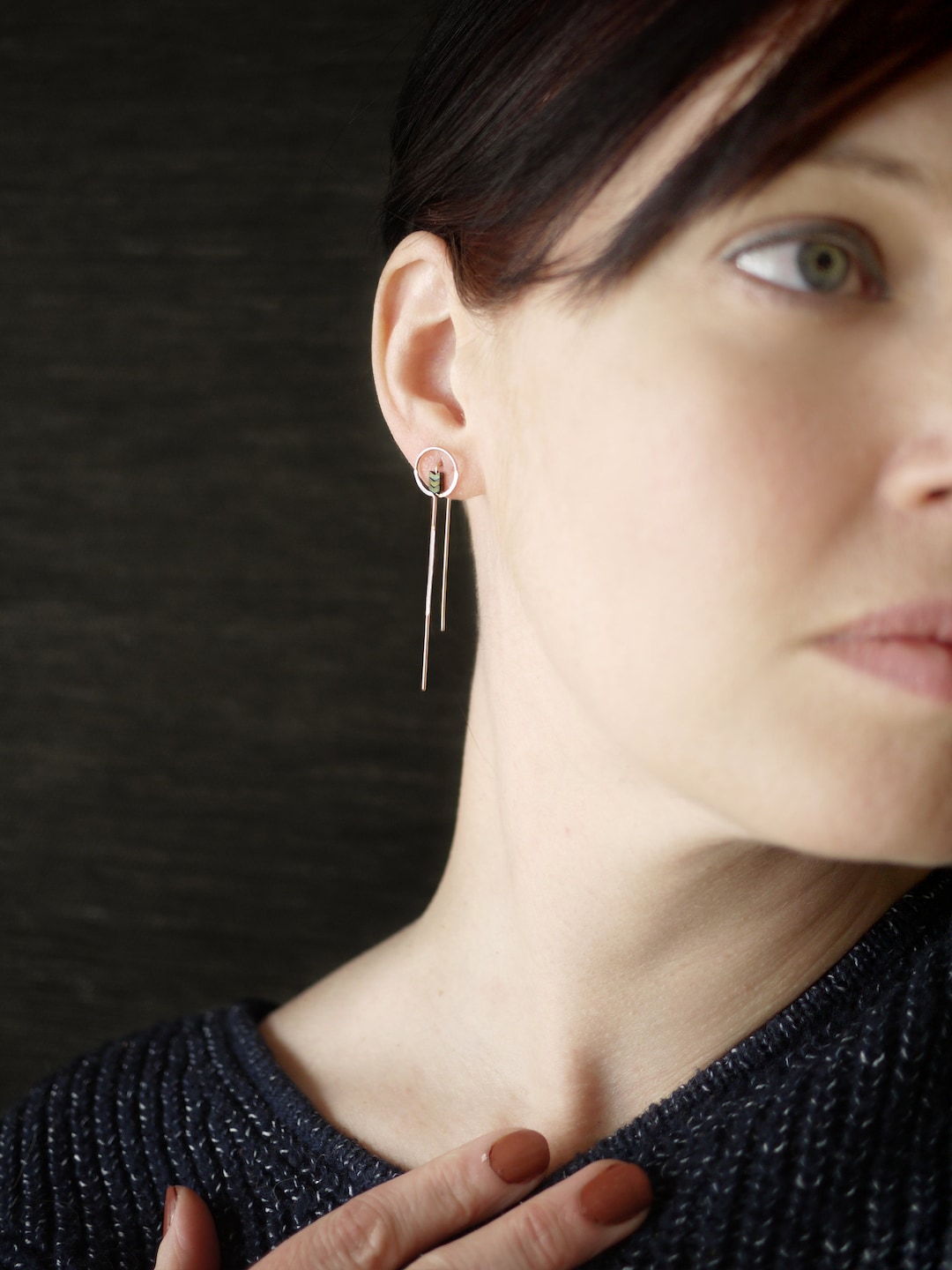 Minimal Gold Filled Feeders, Circle Stick Earrings, Chevron Jewelry ...