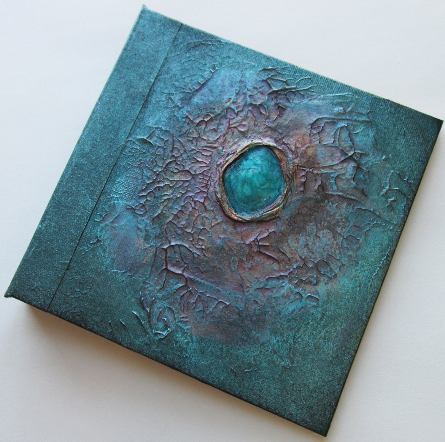 Handmade Refillable Journal Distressed Turquoise Jewel Original 6x6