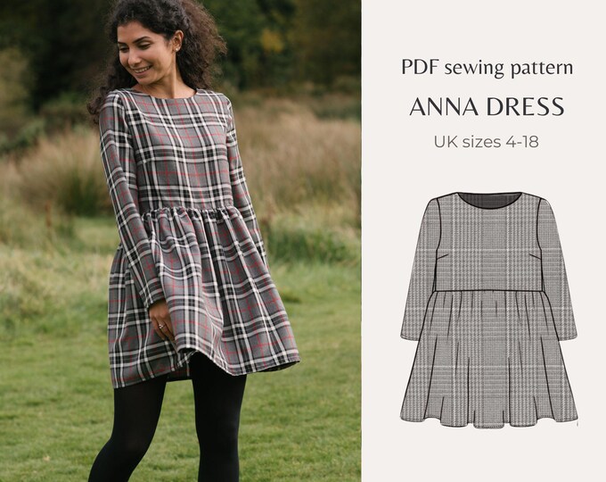 Womens Long Sleeve Smock Dress PDF Sewing Pattern - Anna Smock Dress - Etsy