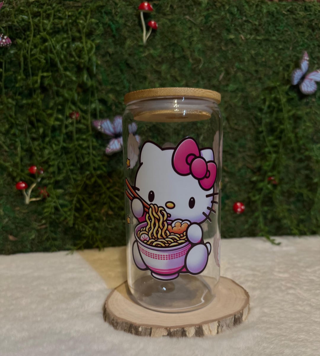 Hello Kitty Noodles 16oz Glass Cup With Glass Straw Lid - Etsy