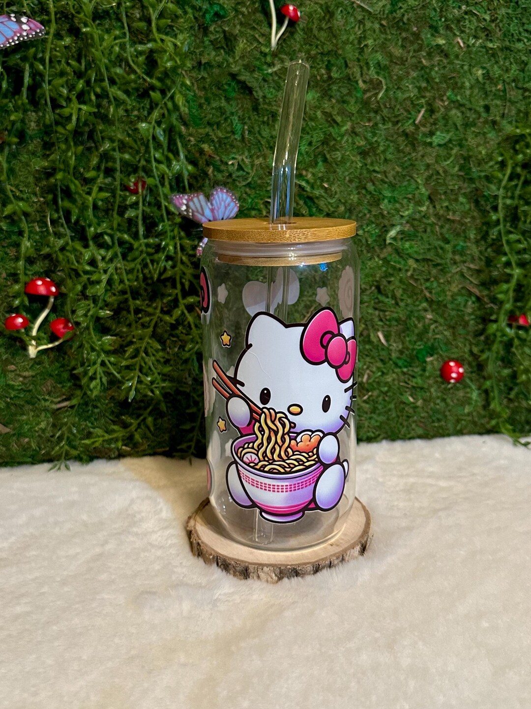 Hello Kitty Noodles 16oz Glass Cup With Glass Straw Lid - Etsy