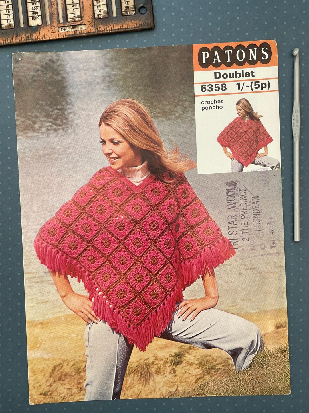 Patons 1970s Poncho Crochet Pattern, Fringed Granny Square Poncho ...