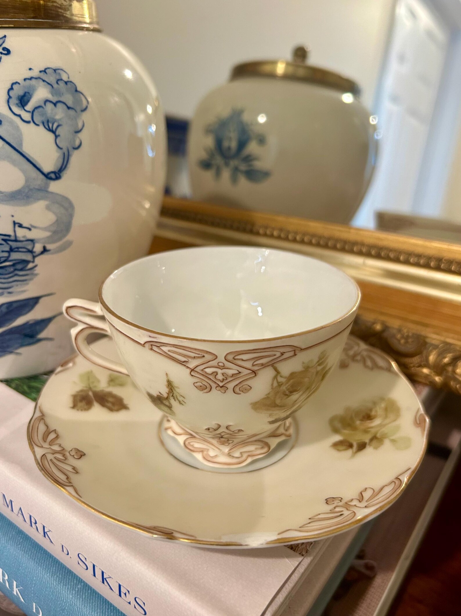 6 Piece Antique German Porcelain Tea Cup & Saucer Set - Hermann Ohme ...