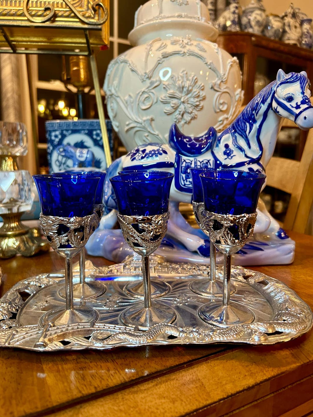 1950’s Nikko Silver Japanese Saki Set With Tray Colbolt Blue Cups - Etsy