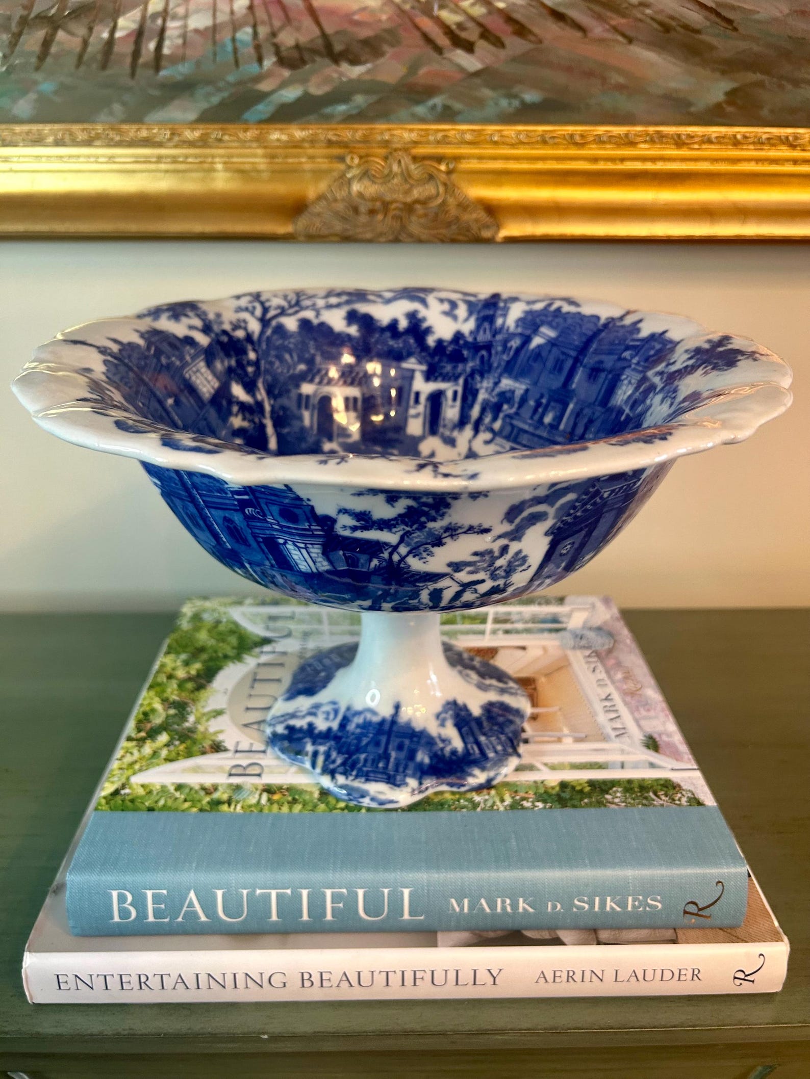 Blue and White Victoria Ware Ironstone Pedestal Bowl Staffordshire ...