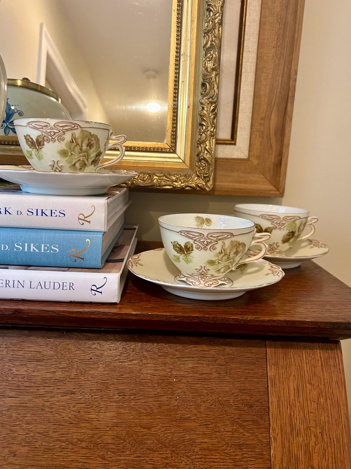 6 Piece Antique German Porcelain Tea Cup & Saucer Set - Hermann Ohme ...