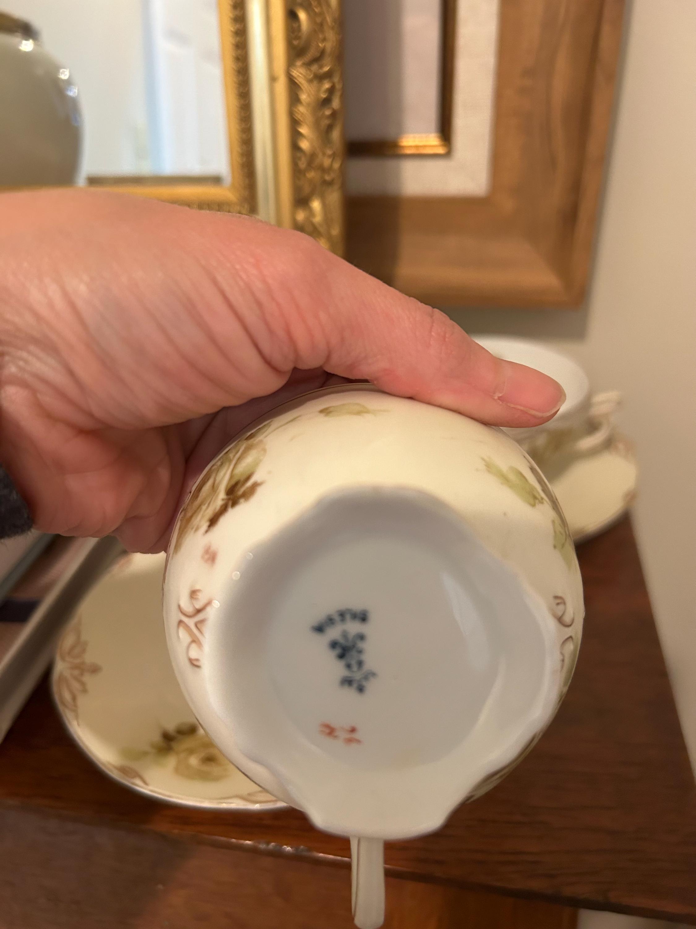 6 Piece Antique German Porcelain Tea Cup & Saucer Set - Hermann Ohme ...