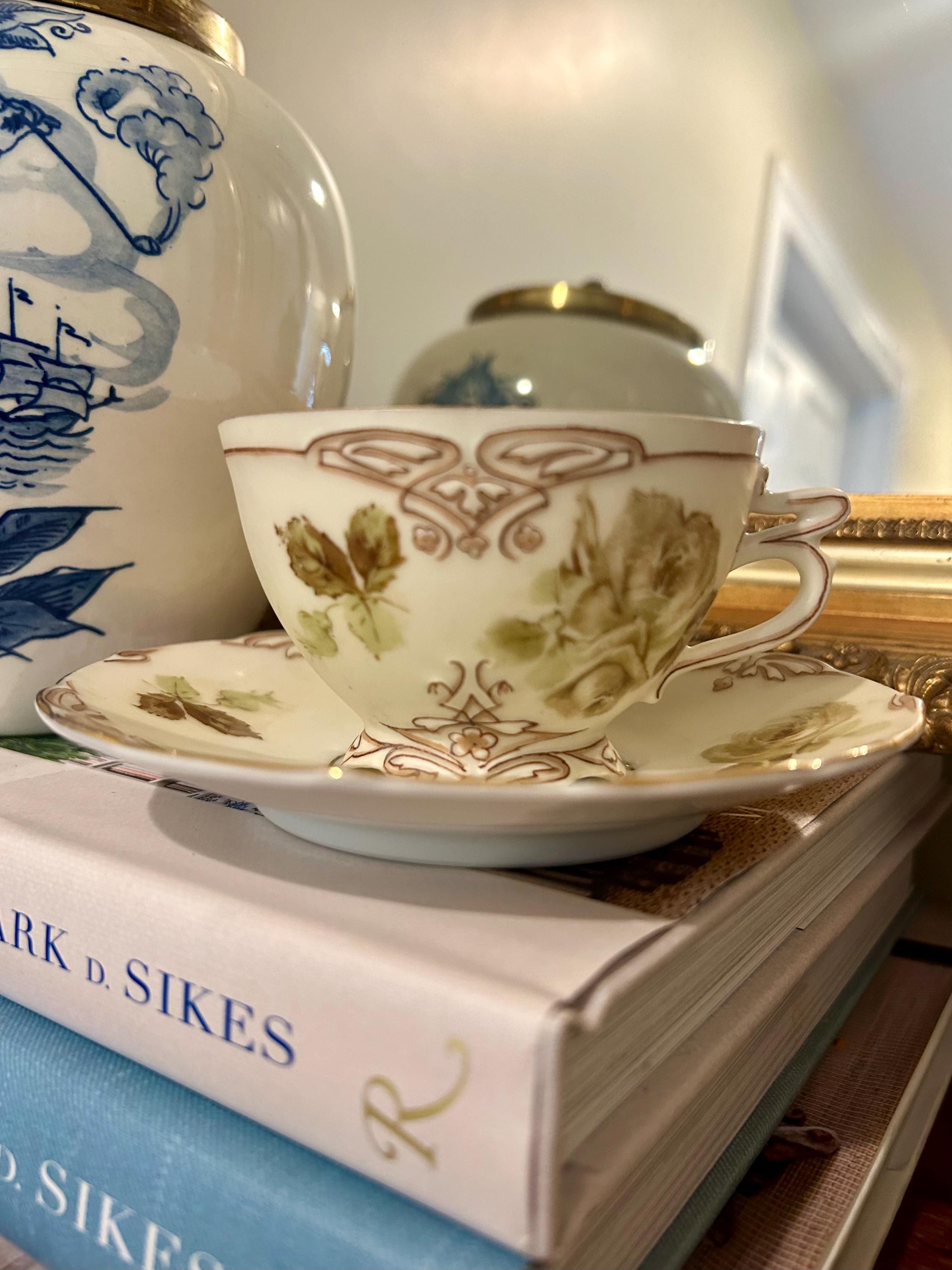 6 Piece Antique German Porcelain Tea Cup & Saucer Set - Hermann Ohme ...