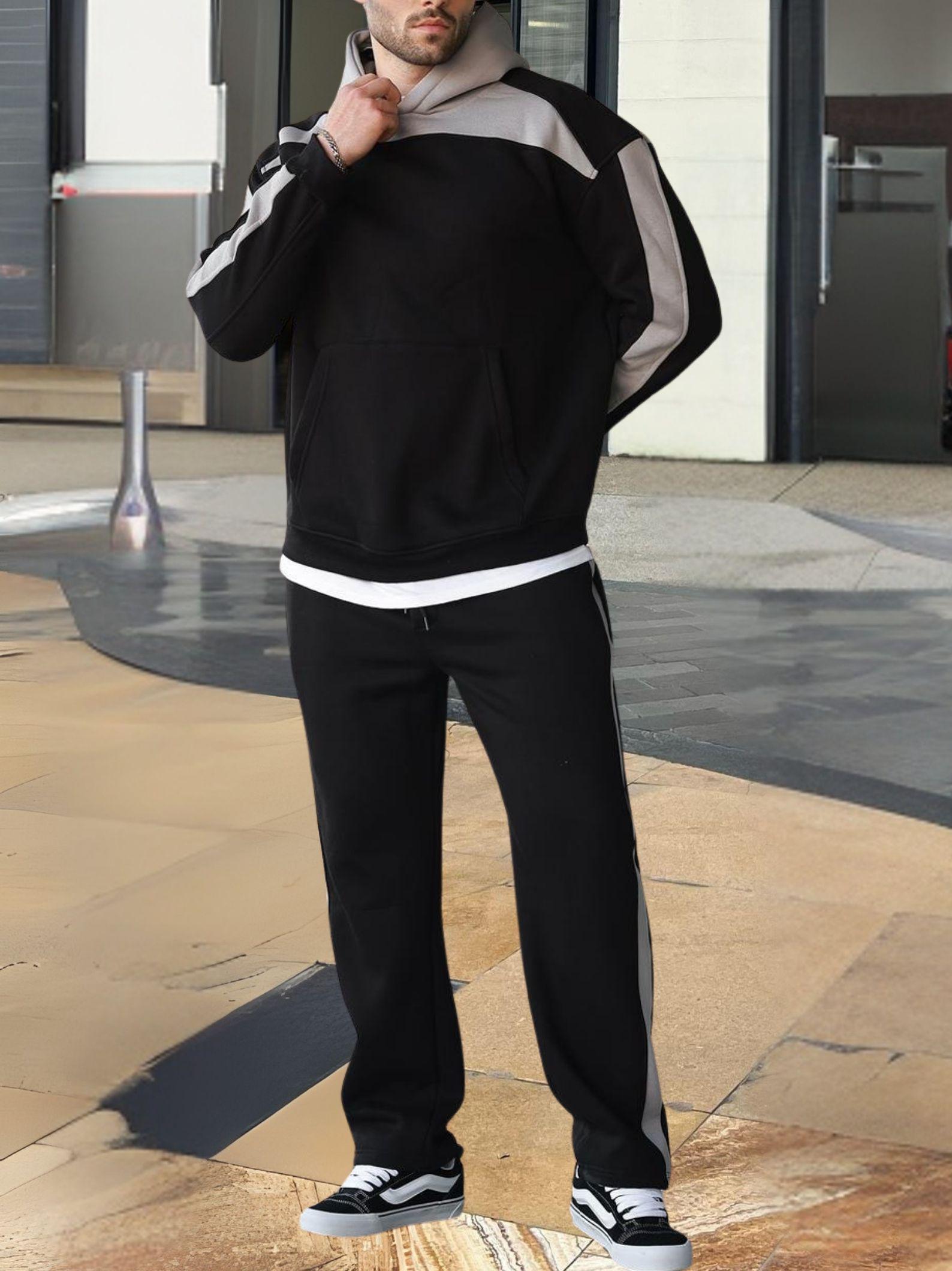 Men's Hooded Tracksuit Set With Stripe Accents, Casual Outerwear - Etsy