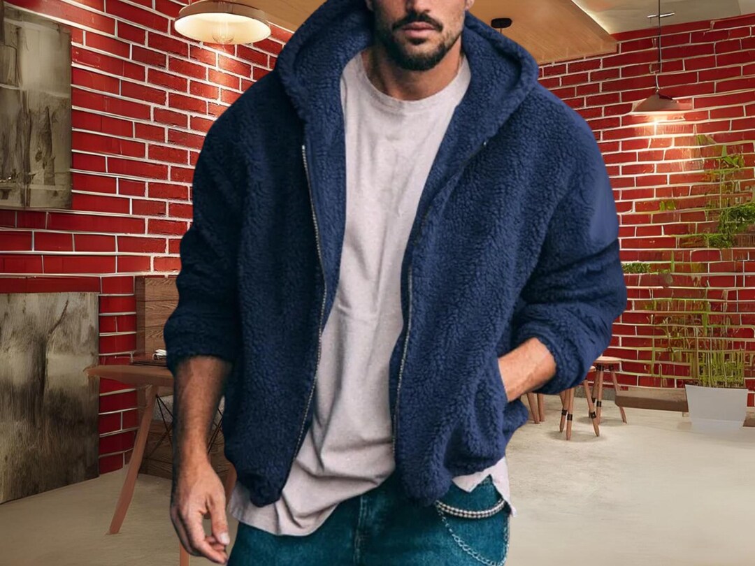 Cozy Winter Coat, Mens Wool Blend Jacket With Hood, Stylish Arctic ...