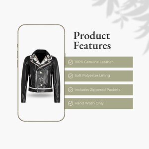 Black Leather Jacket, Women's Leather Jacket, Star Design Leather ...