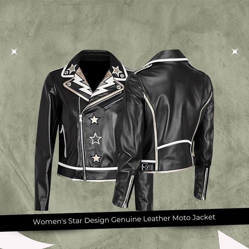 Black Leather Jacket, Women's Leather Jacket, Star Design Leather ...