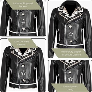 Black Leather Jacket, Women's Leather Jacket, Star Design Leather ...