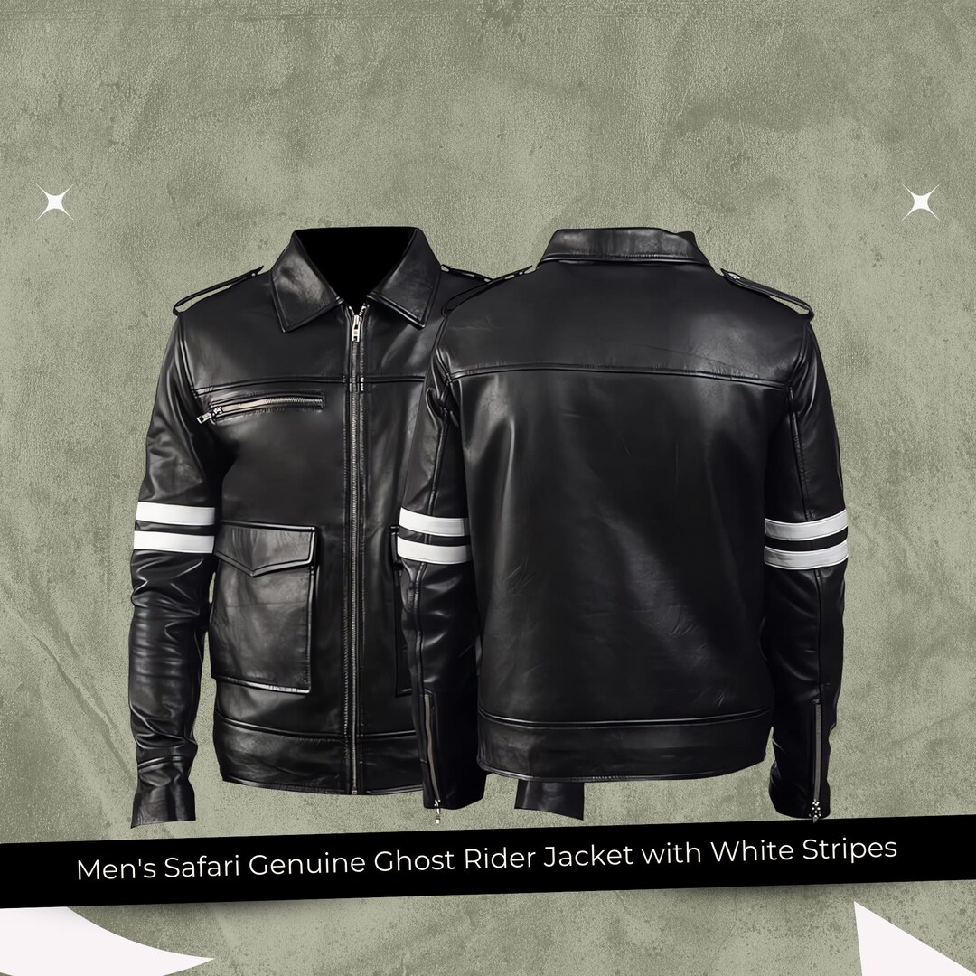 Black Leather Jacket, Safari Men Leather Jacket, Ghost Rider Leather ...