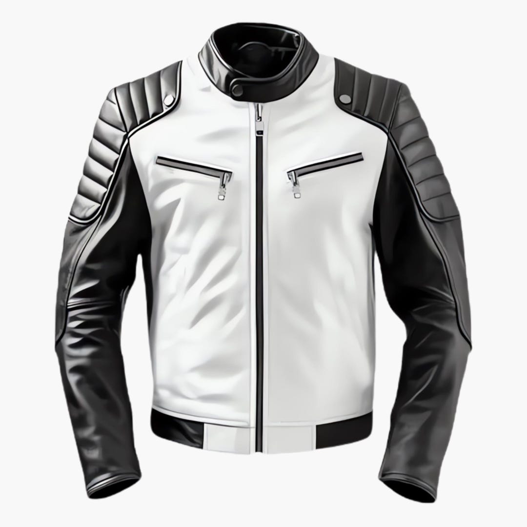 Black and White Leather Jacket, Men's Sport Age Leather Jacket, Café ...