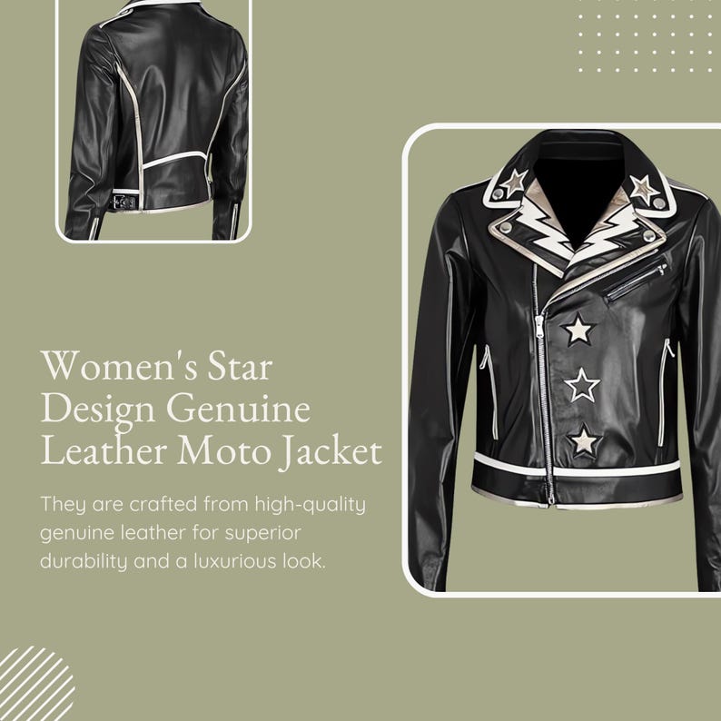 Black Leather Jacket, Women's Leather Jacket, Star Design Leather ...