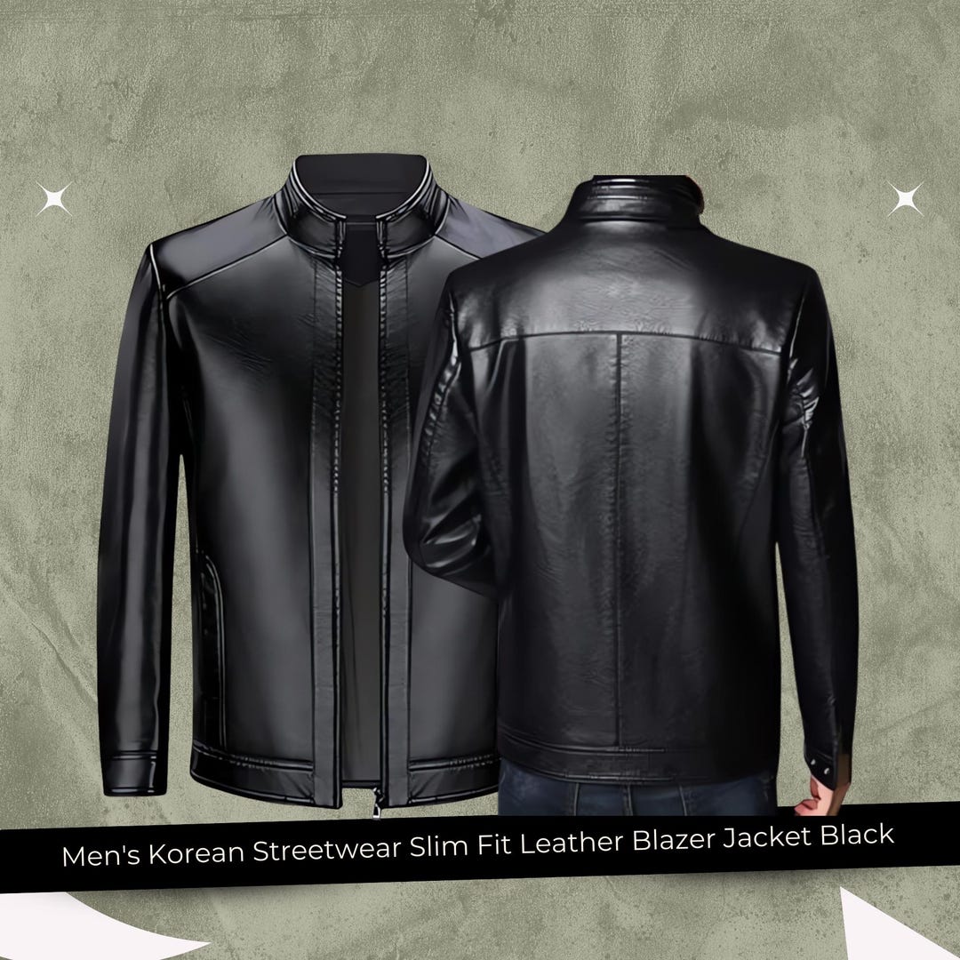 Black Leather Jacket, Men's Leather Jacket, Korean Style Streetwear ...