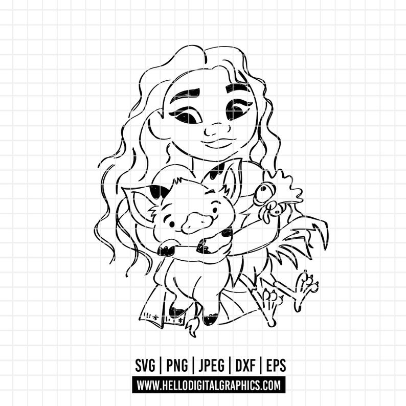 1962 Moana Outline SVG, EPS, PNG Moana Clipart Vector. Moana Line Art ...