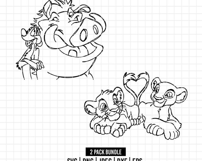 1903 Timon, Pumba, Baby Simba & Nala's Love Pack Bundle SVG, EPS, PNG ...