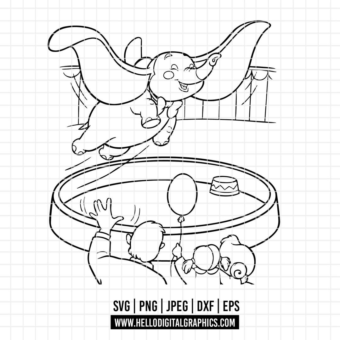 3018 - Dumbo Iconic Scenes SVG, EPS, PNG- Dumbo Outline Clipart Vector ...
