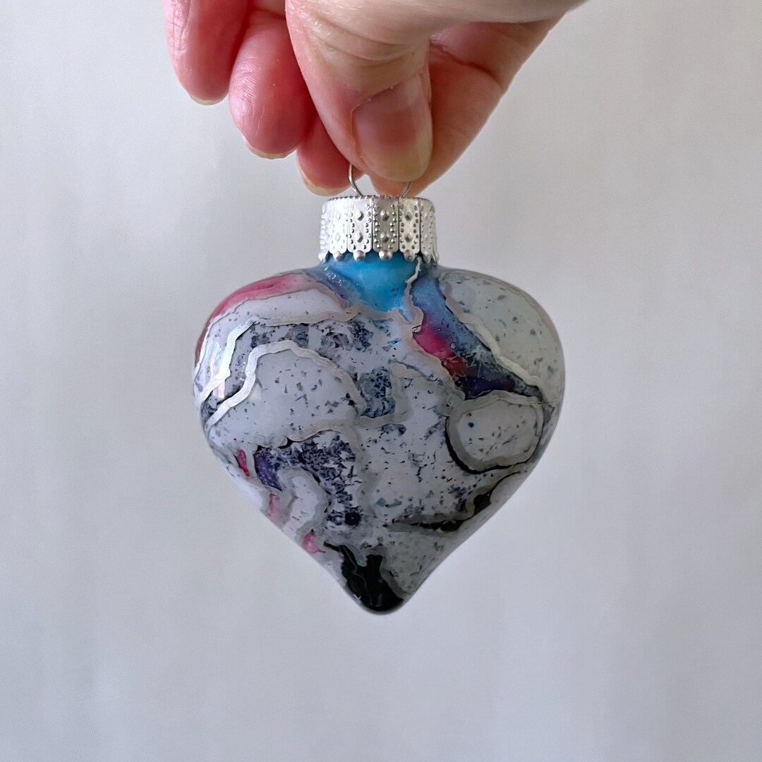 Hand Painted Glass Heart Ornament: Silver Accents Holiday Decor - Etsy