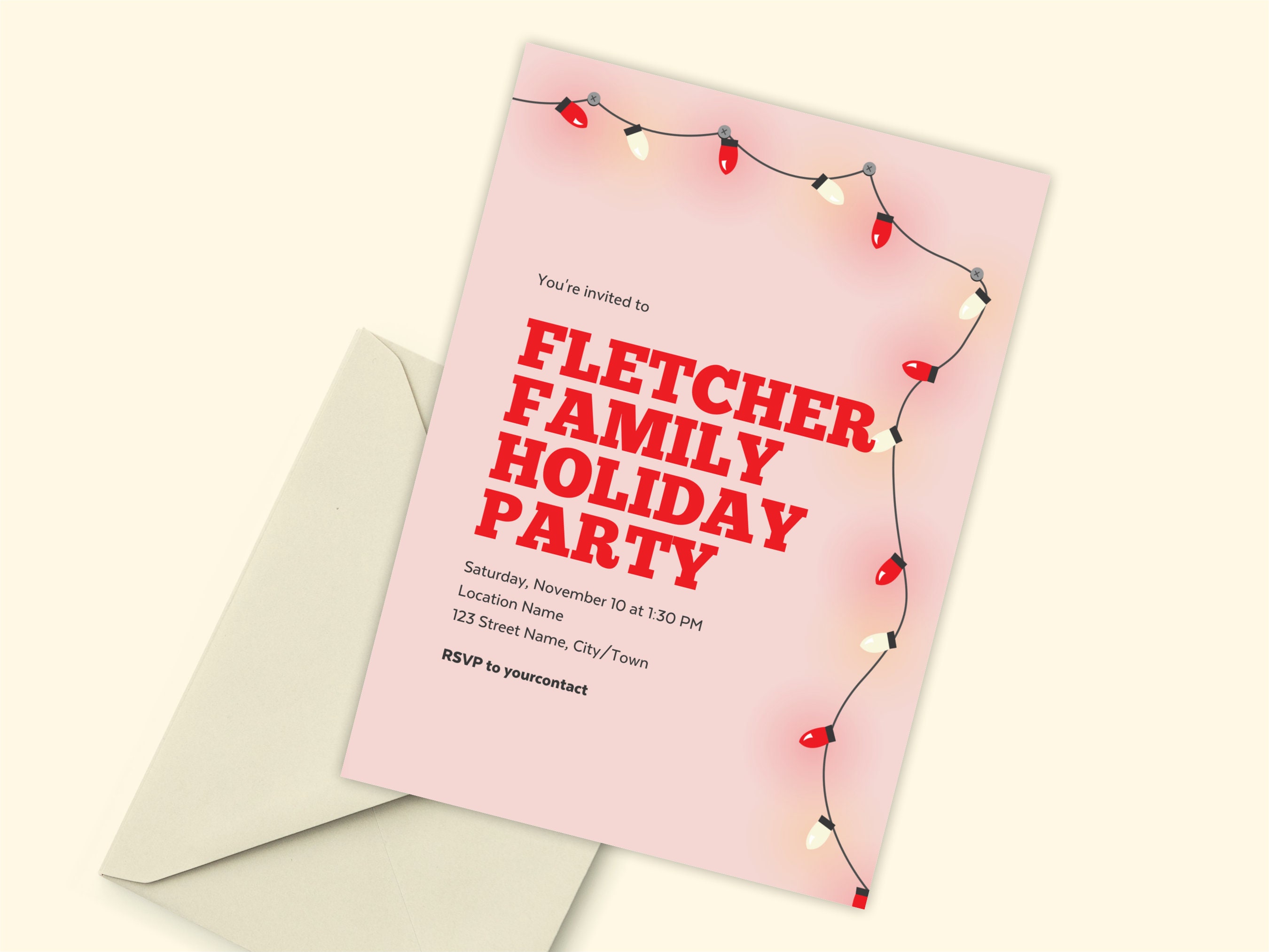 Red Christmas Lights Invite | Editable Holiday Invite | Simple ...