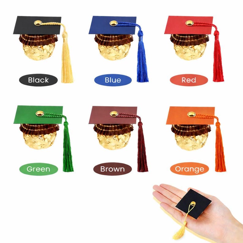 Graduation Cap Favor Toppers, Cardstock Mini Hats With Tassels, Class ...