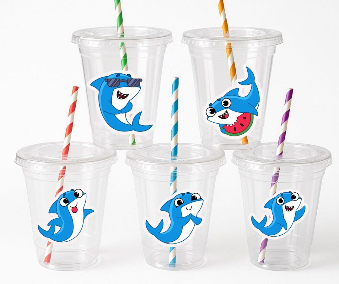 Shark Party Cups – Ocean Theme Birthday, Disposable Cups With Stickers ...