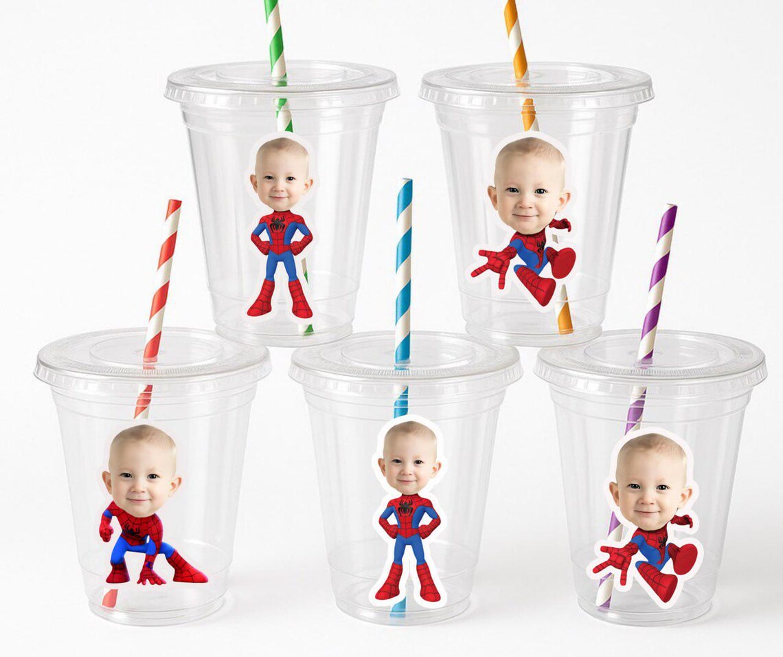 Personalized Spider-man Face Party Cups – Custom Superhero Stickers - Etsy