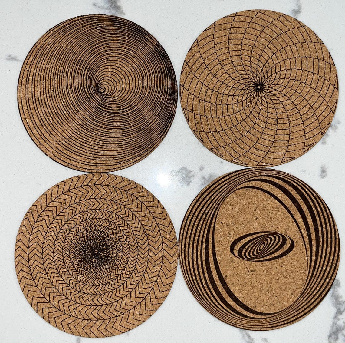 Laser Engraved Optical Illusion Cork Coasters - Set of 4 | Unique & Eco ...