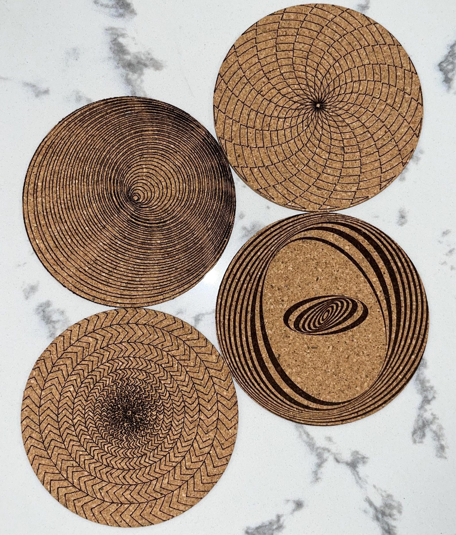 Laser Engraved Optical Illusion Cork Coasters - Set of 4 | Unique & Eco ...