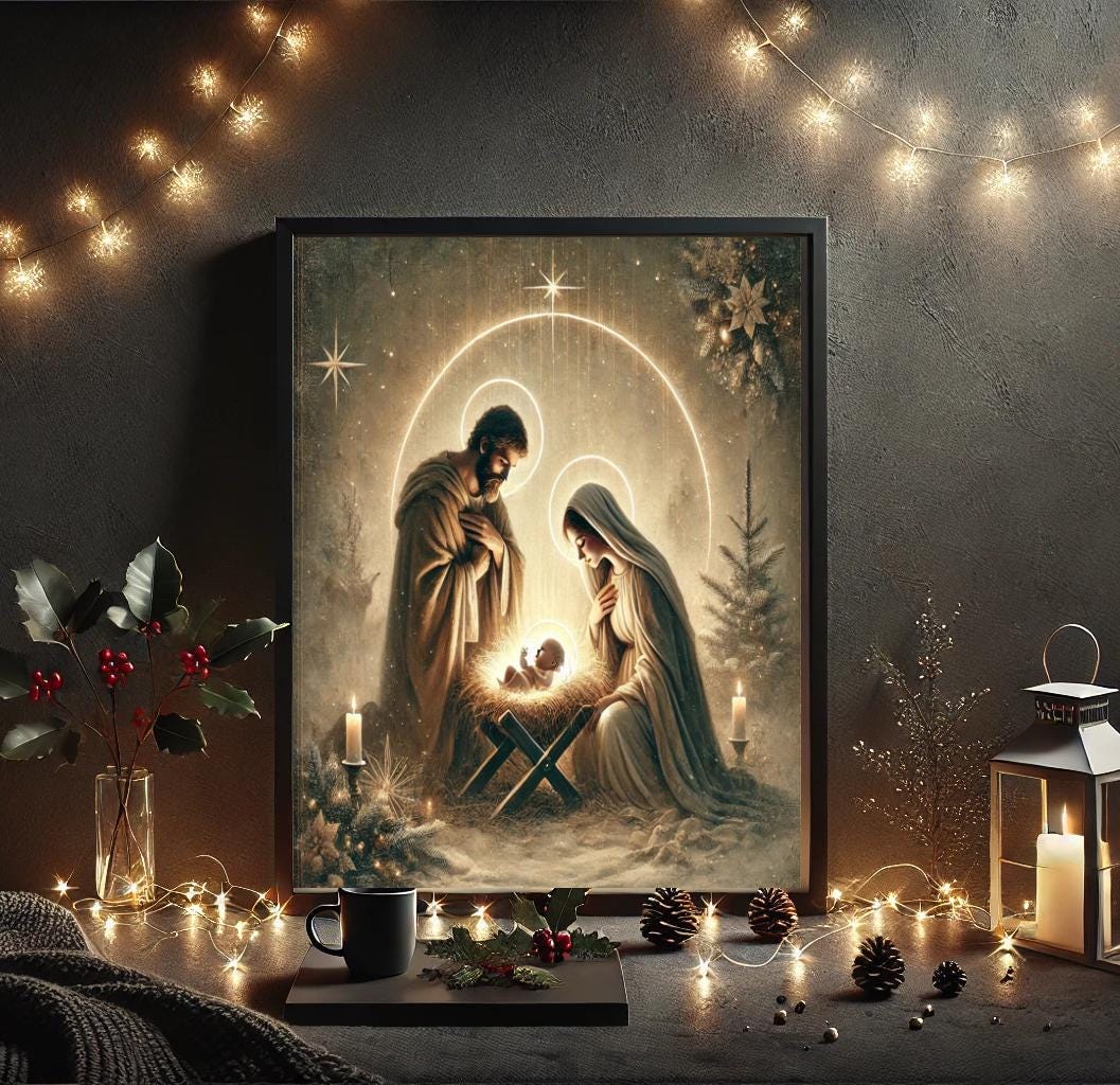 Holy Night Nativity Scene Digital Christmas Printable Wall Art Rustic ...
