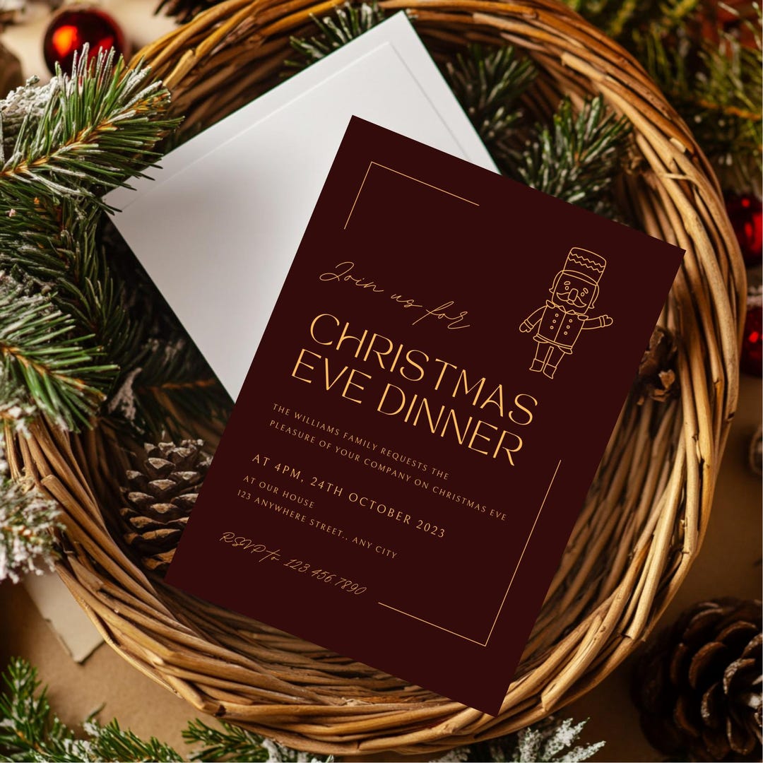 Christmas Eve Dinner Invitation Template - Canva Template - Digital ...