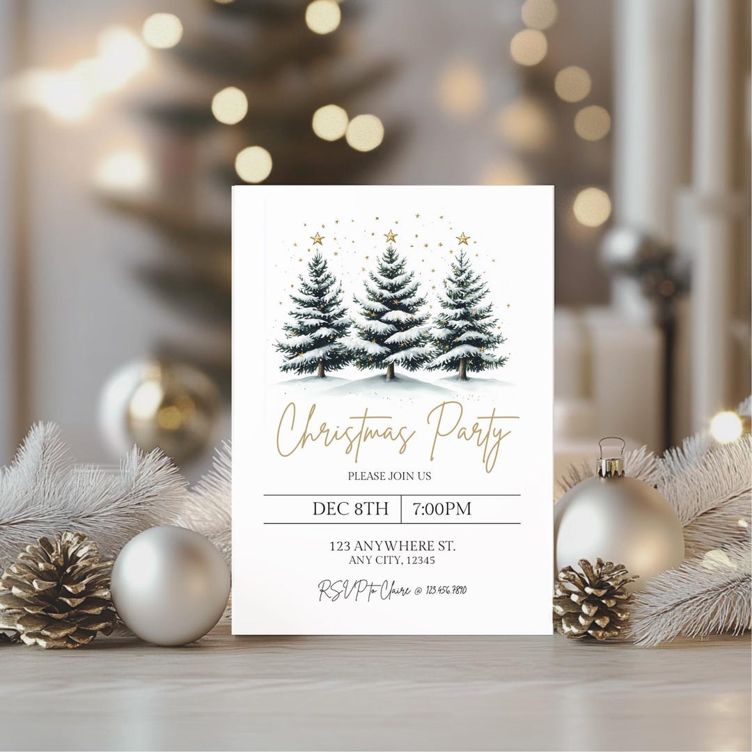 Watercolor Christmas Party Invitation Template, DIY Quick Edit (digital ...