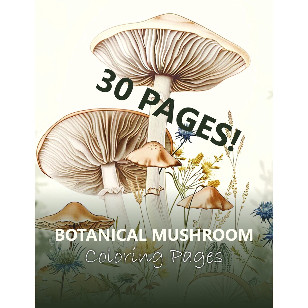 Mushroom Coloring Book | 30 Page Botanical Cottagecore Designs (PDF) - Etsy