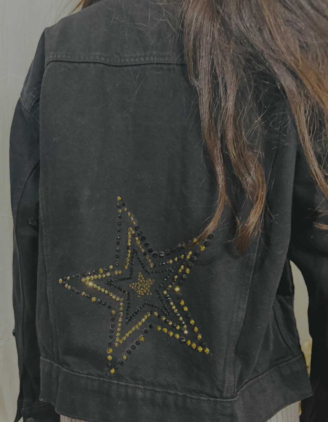 5 Star Black and Gold Denim Jacket - Etsy