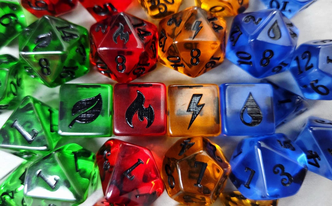 Elemental Fire Water Leaf Thunder Dice Set D&D Dice DND - Etsy