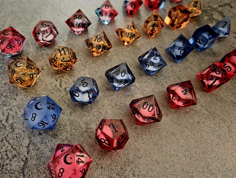 Liquid Core D&D Dice Set: Astral Fusion Blue Red Moon Star Sharp Edge ...
