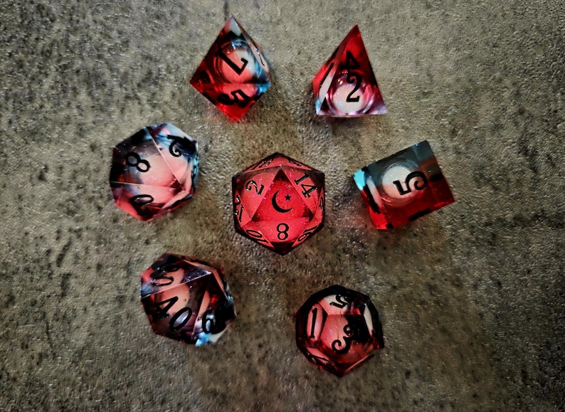 Gold Solar Prism Liquid Core Dice Set: Moon & Star DND Sharp Edge Dice ...