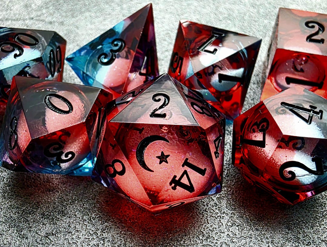Liquid Core D&D Dice Set: Astral Fusion Blue Red Moon Star Sharp Edge ...