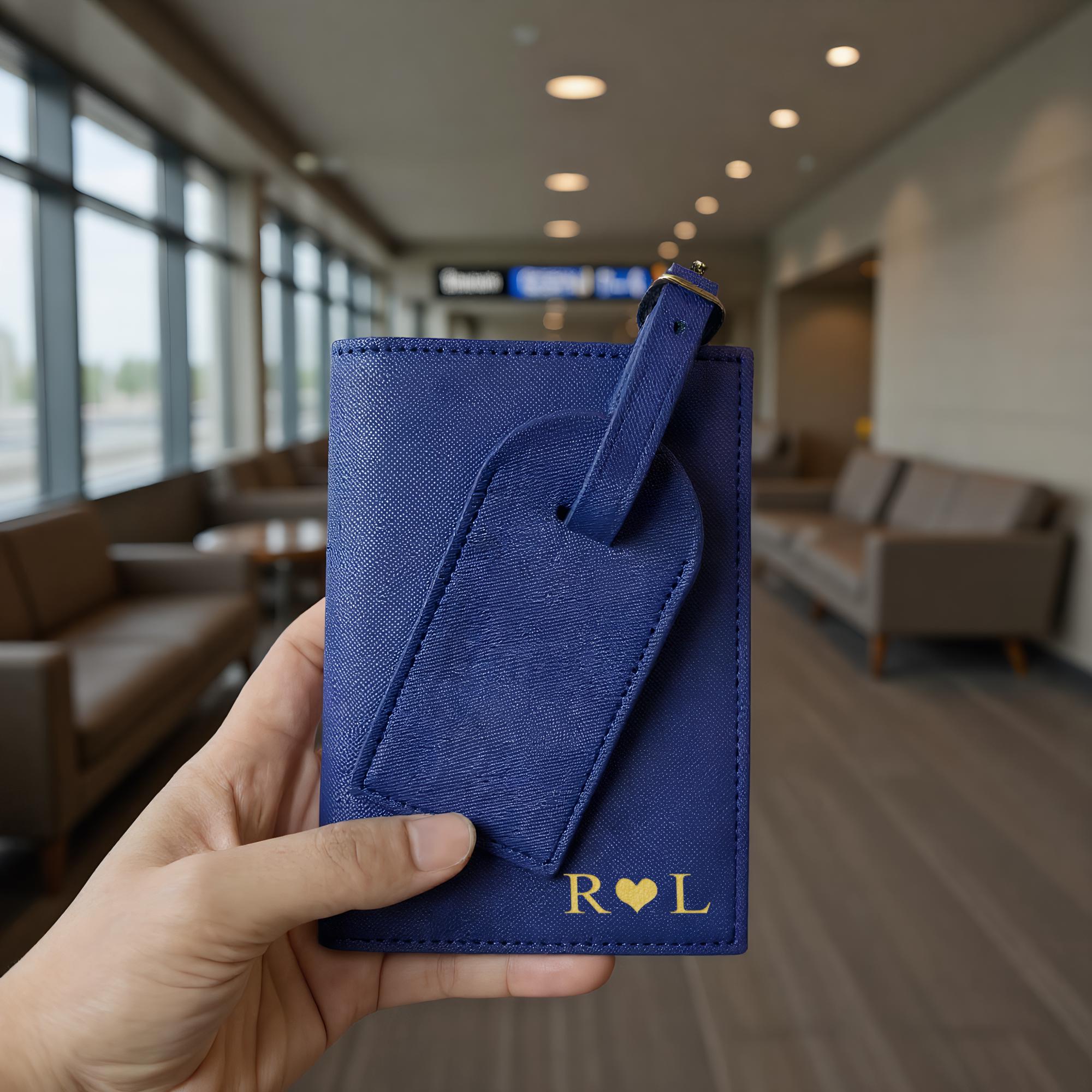 Custom Gold Foil Passport Holder With Luggage Tag & Gift Box - Saffiano ...